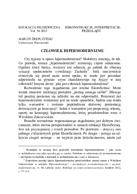 (PDF) Człowiek hipermodernizmu [Human of hypermodernity]