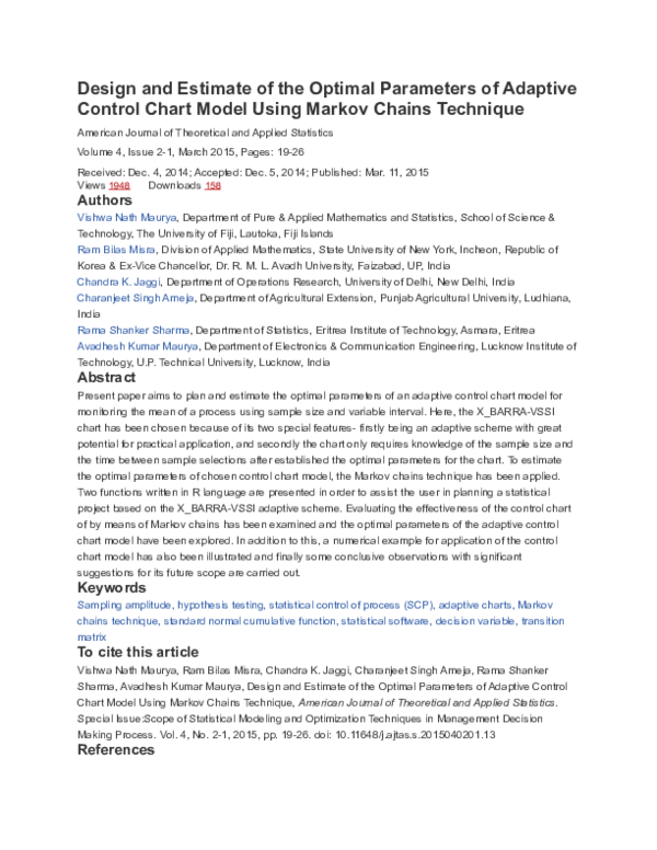 Doc Design And Estimate Of The Optimal Parameters Of Adaptive Control Chart Model Using Markov