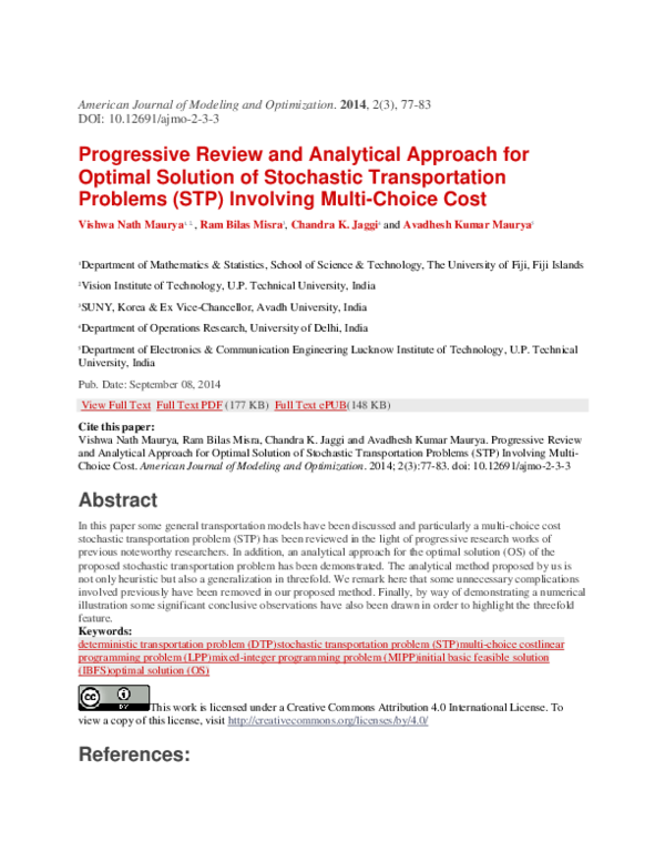 Doc Progressive Review And Analytical Approach For Optimal Solution Of Stochastic