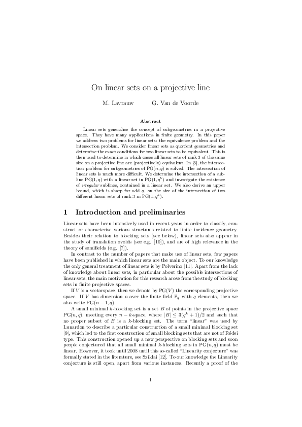 Pdf On Linear Sets On A Projective Line