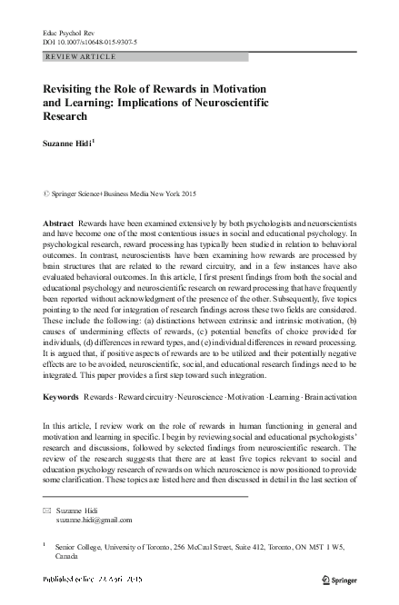 (PDF) Revisiting the Role of Rewards in Motivation and Learning ...