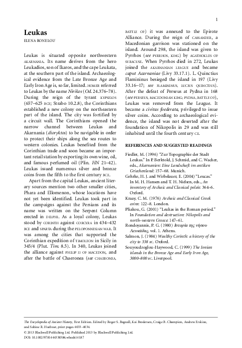 (PDF) Leukas, The Encyclopedia of Ancient History