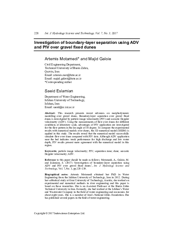 Pdf Investigation Of Boundary Layer Separation Using Adv And Piv Over Gravel Fixed Dunes