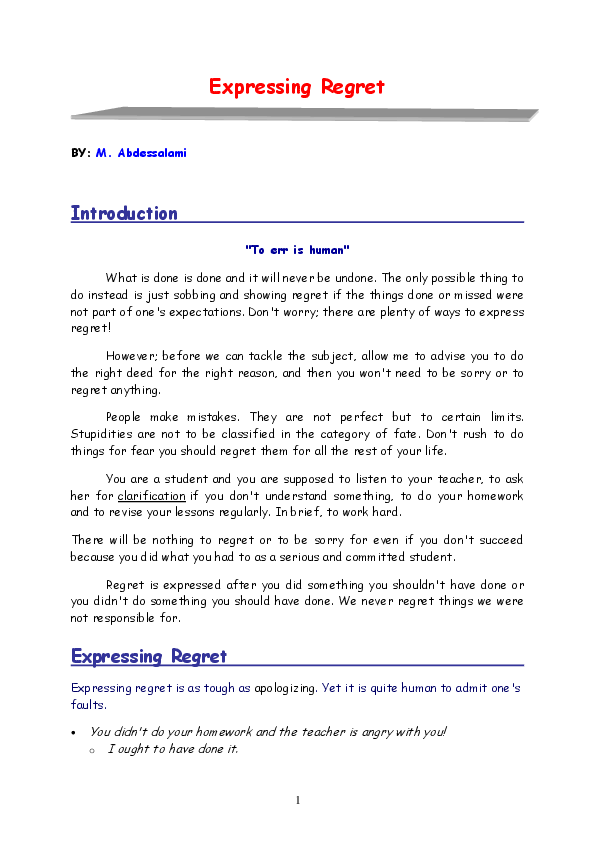 (PDF) Expressing Regret