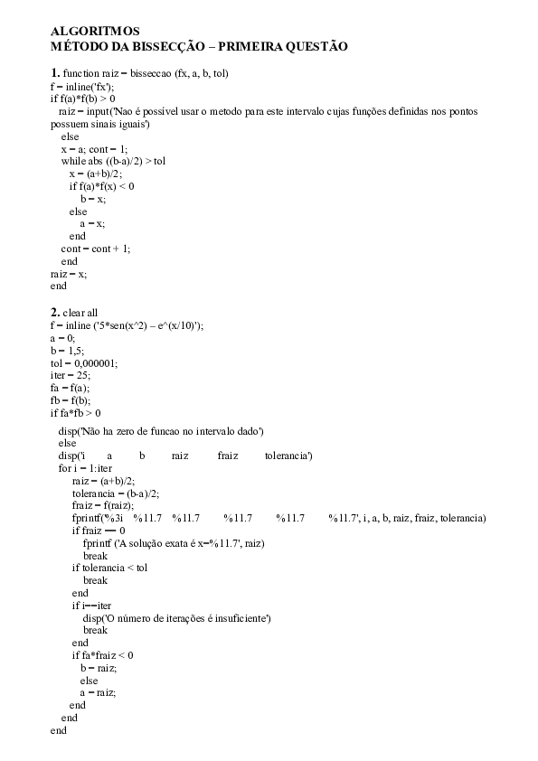ALGORITMOS MÉTODO DA BISSECÇÃO – PRIMEIRA QUESTÃO | Ramon Santos ...
