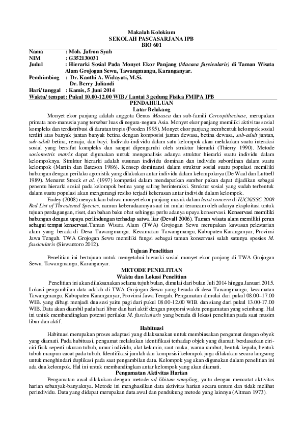 (DOC) Makalah Kolokium SEKOLAH PASCASARJANA IPB BIO 601 Nama : Moh ...
