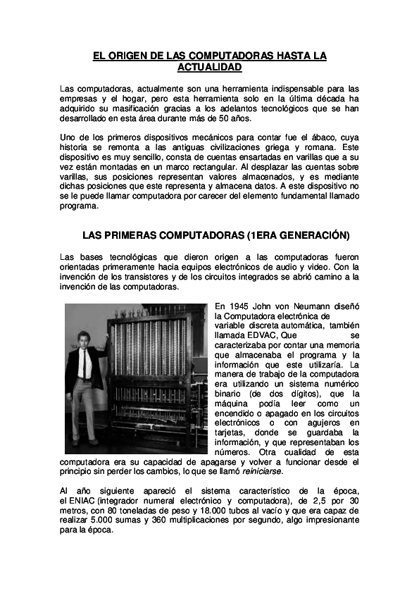 (DOC) El Origen de Las Computadoras Hasta La Actualidad