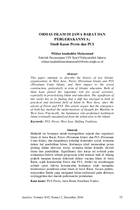 (PDF) ORMAS ISLAM DI JAWA BARAT DAN PERGERAKANNYA; Studi Kasus Persis ...