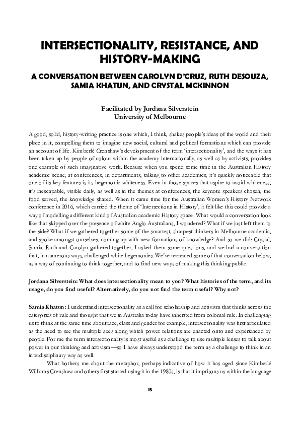 (PDF) INTERSECTIONALITY, RESISTANCE, AND HISTORY-MAKING | Ruth DeSouza ...