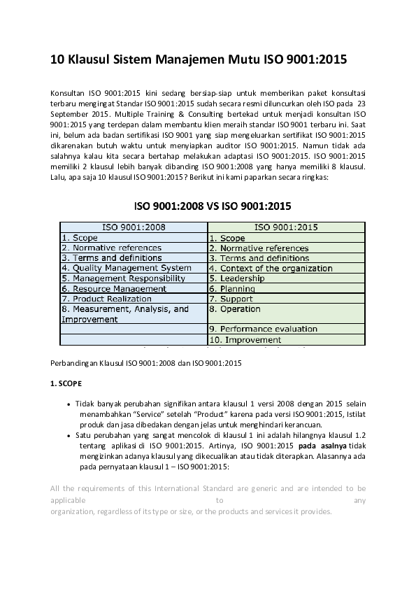 (DOC) 10 Klausul Sistem Manajemen Mutu ISO 9001:2015