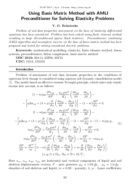 (PDF) Using Basis Matrix Method with AMLI Preconditioner for Solving Elasticity Problems