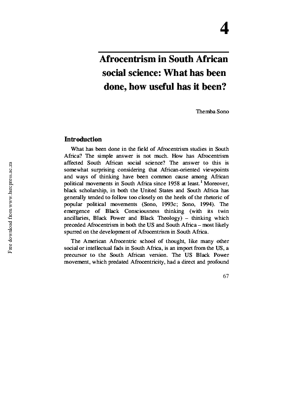 (PDF) 4 Afrocentrism in South African social science: What has been ...