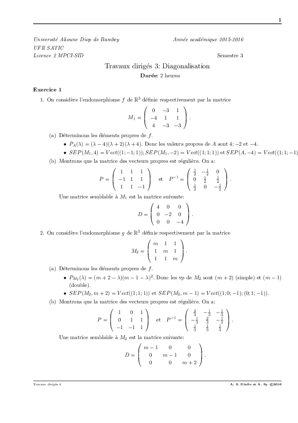 Valeurs propres, vecteurs propres, diagonalisation 1 Valeurs
