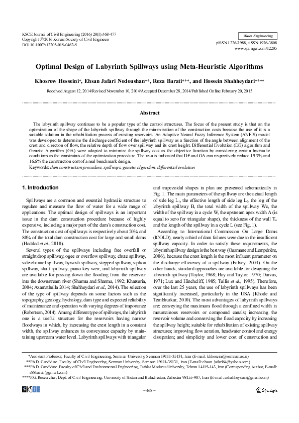 (PDF) Optimal Design of Labyrinth Spillways using Meta-Heuristic Algorithms