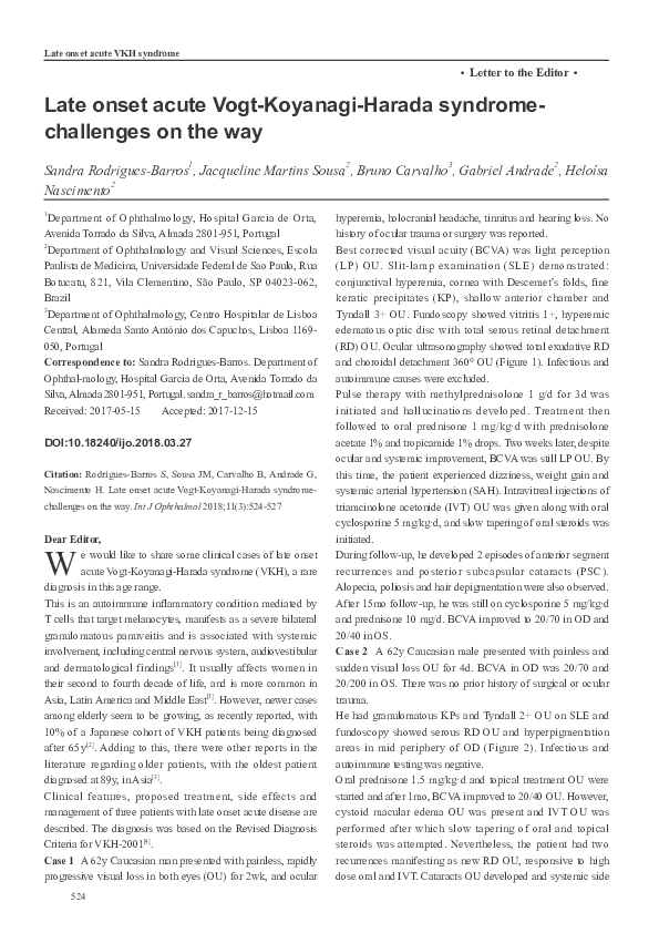 (PDF) Late onset acute Vogt-Koyanagi-Harada syndrome- challenges on the way | Gabriel Andrade ...