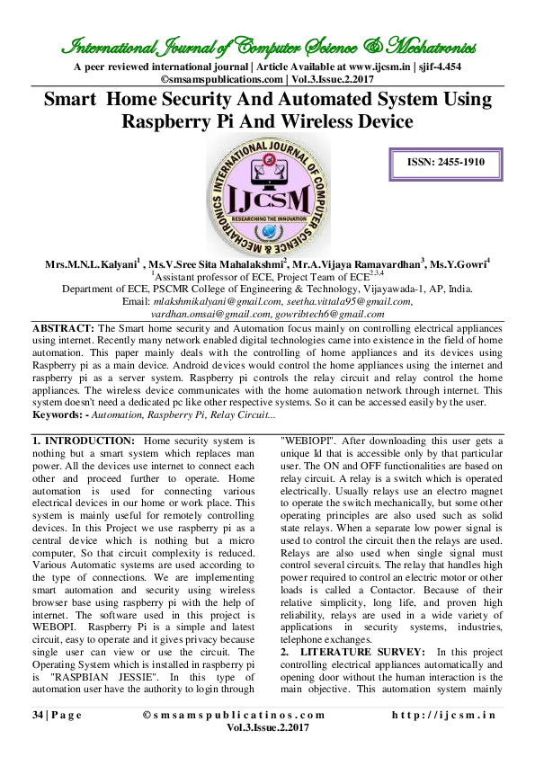 Pdf Smart Home Security And Automated System Using Raspberry Pi And Wireless Device Ijcsm 