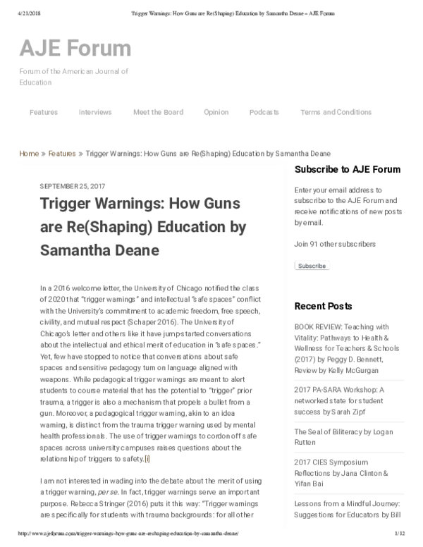 (PDF) Trigger Warnings: How Guns are Re(Shaping) Education by
