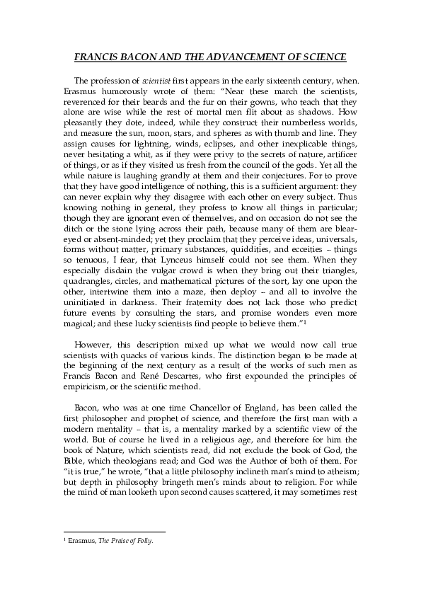 (DOC) FRANCIS BACON AND THE ADVANCEMENT OF SCIENCE