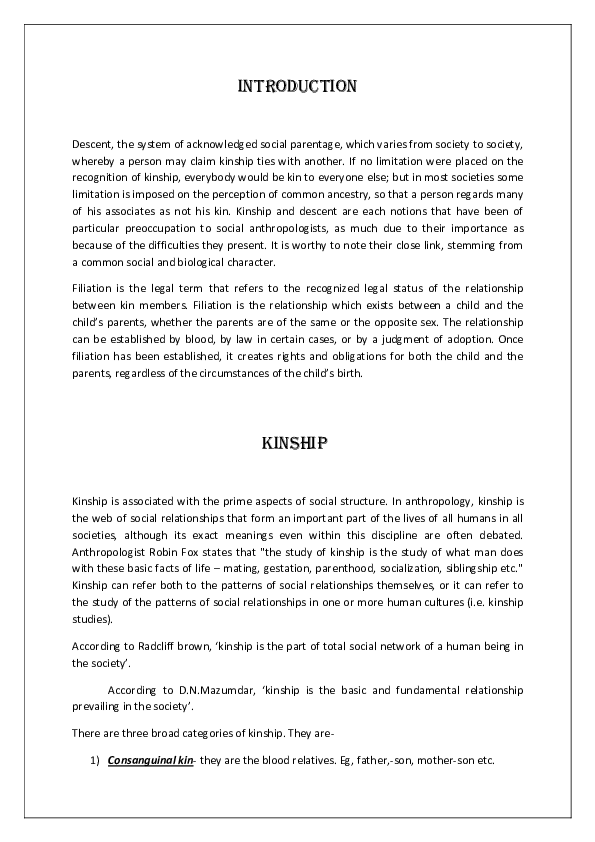 (DOC) Kinship,filiation and descent | Rahul magar - Academia.edu