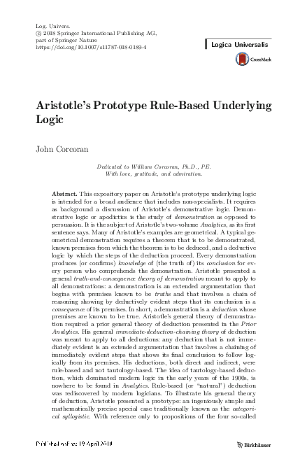(PDF) Aristotle's Prototype Rule-Based Underlying Logic [2018 PDF]