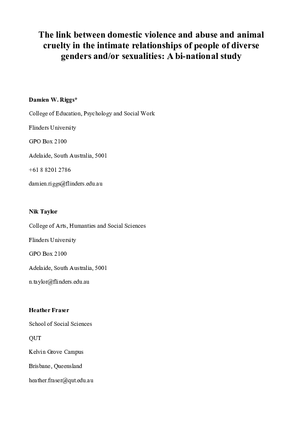 (PDF) The link between domestic violence and abuse and animal cruelty in the intimate ...