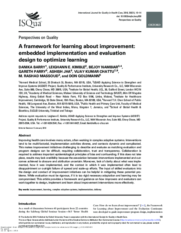 (PDF) A framework for learning about improvement: embedded implementation and evaluation design ...