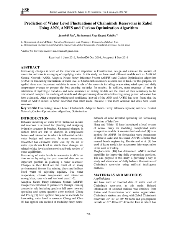 (PDF) Prediction of Water Level Fluctuations of Chahnimeh Reservoirs in Zabol Using ANN, ANFIS ...