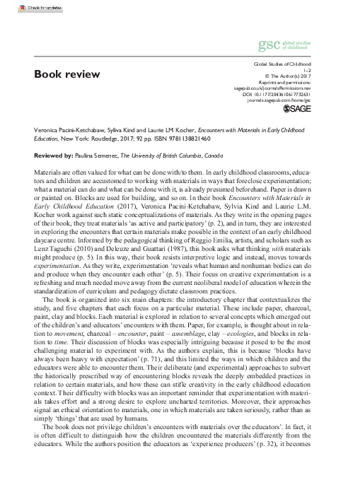 (PDF) Book Review: Encounters with materials in early childhood education