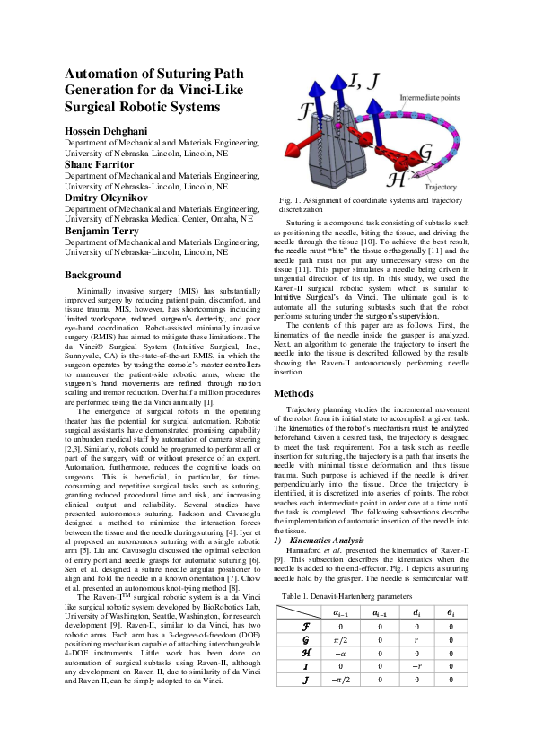(PDF) Automation of Suturing Path Generation for da Vinci-Like Surgical Robotic Systems