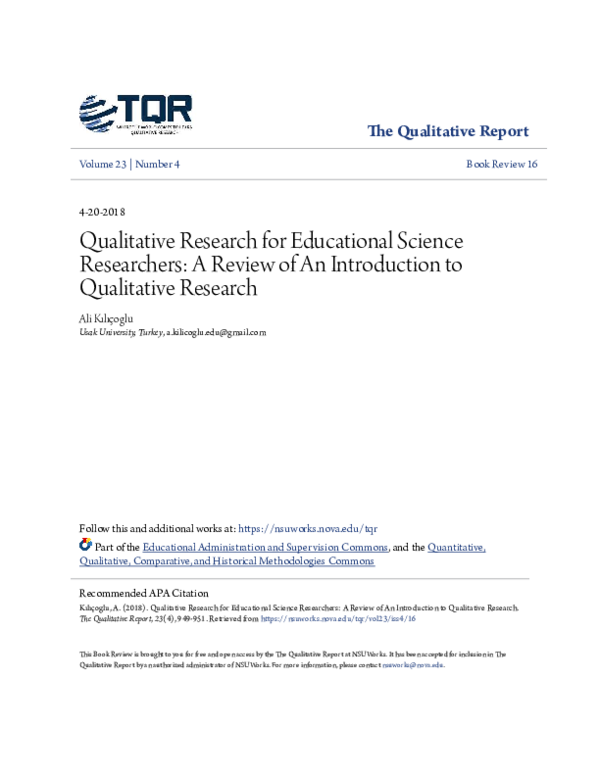 (PDF) Qualitative Research for Educational Science Researchers: A ...