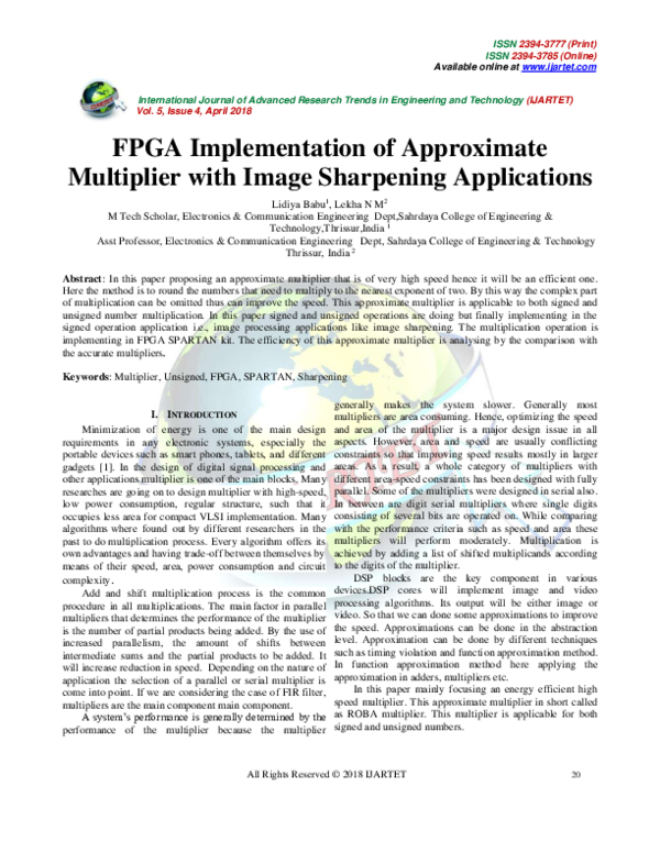 (PDF) FPGA Implementation of Approximate Multiplier with Image Sharpening Applications