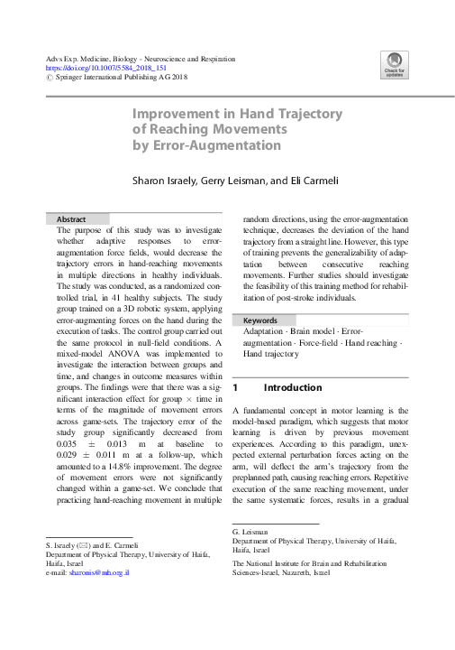 (PDF) Improvement in Hand Trajectory of Reaching Movements by Error ...