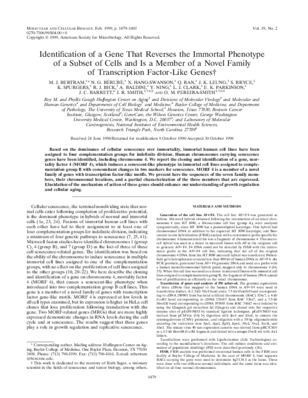 (PDF) Identification of a gene that reverses the immortal phenotype of ...