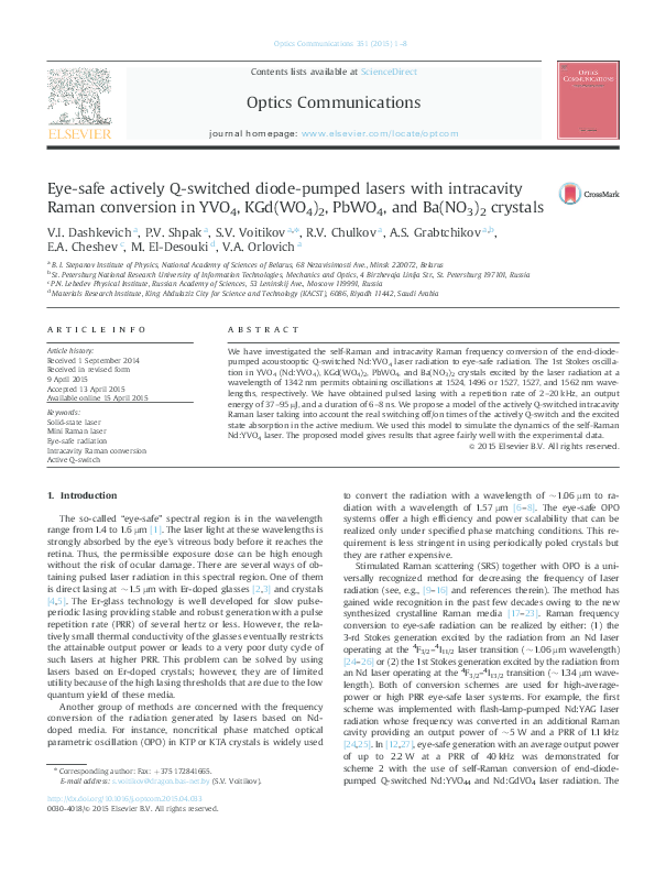 (PDF) Eye-safe actively Q-switched diode-pumped lasers with intracavity ...