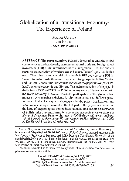 (PDF) Globalization of a Transitional Economy : The Experience of Poland