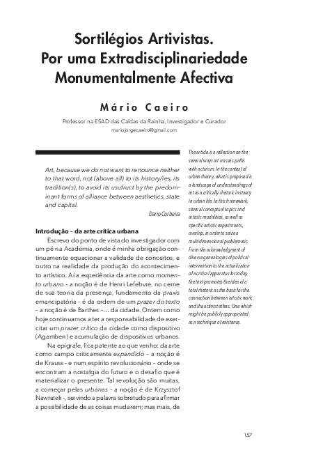 (PDF) Sortilégios Artivistas. Por uma Extradisciplinariedade ...