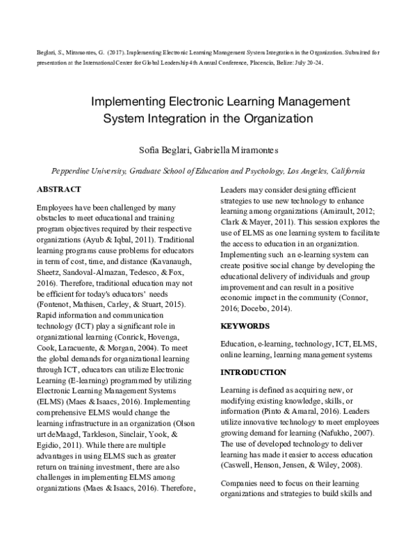 (PDF) Implementing Electronic Learning Management System Integration in ...