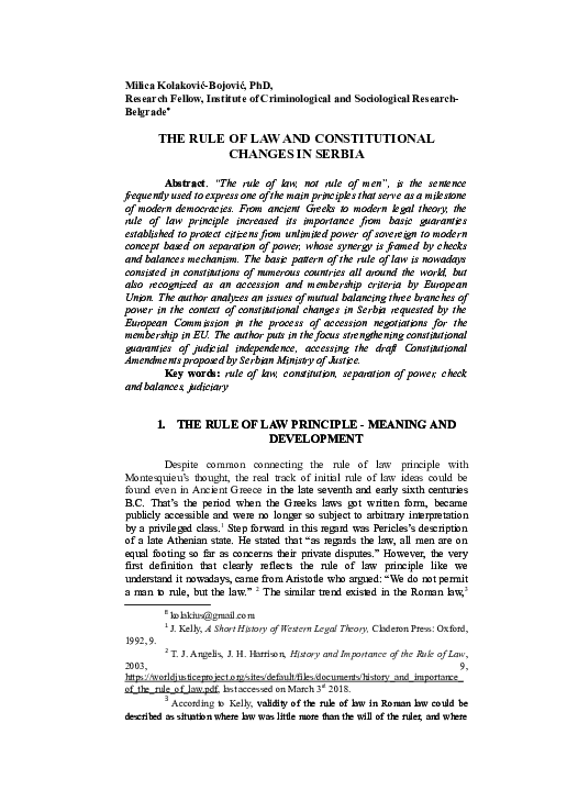 (DOC) The Rule of Law and Constitutional Changes in Serbia