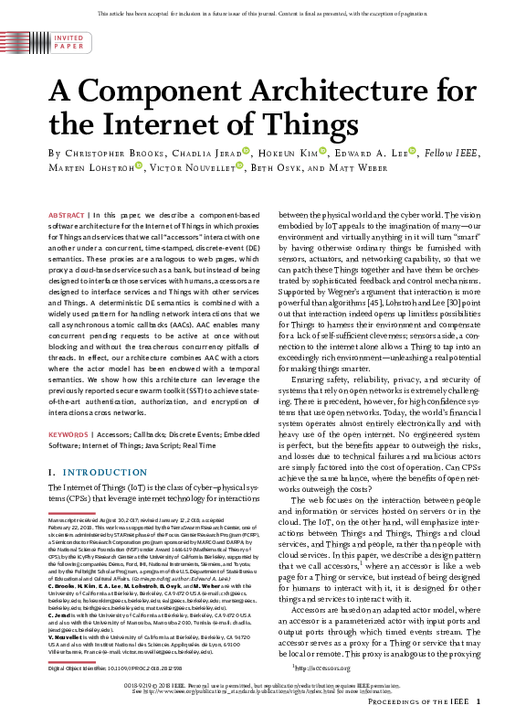 (PDF) A Component Architecture for the Internet of Things