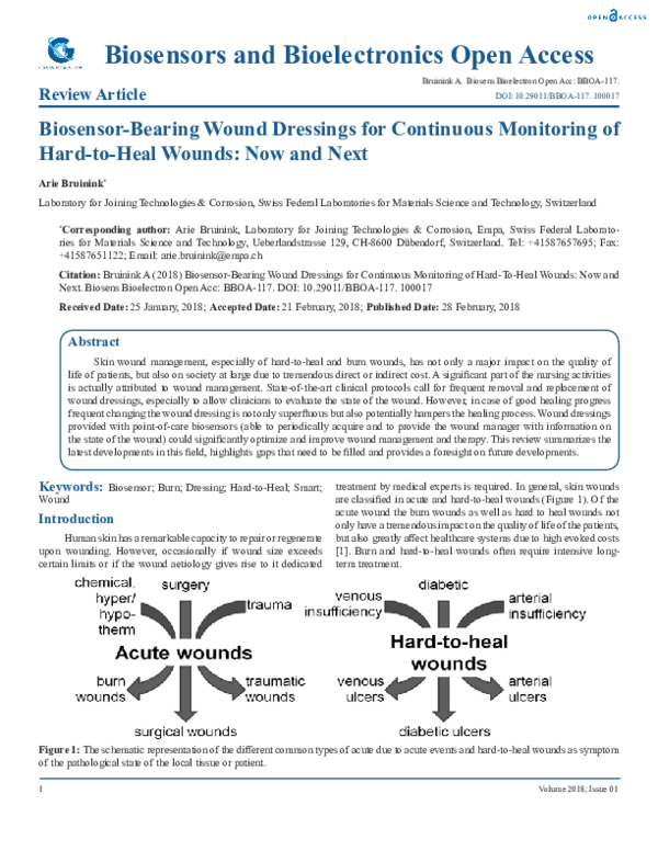 (PDF) Biosensors and Bioelectronics Open Access Biosensor-Bearing Wound Dressings for Continuous ...