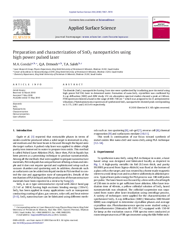 (PDF) Preparation and characterization of SnO2 nanoparticles using high ...