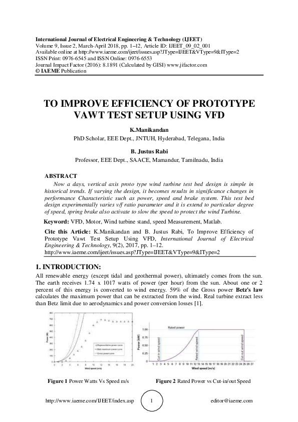 (PDF) TO IMPROVE EFFICIENCY OF PROTOTYPE VAWT TEST SETUP USING VFD