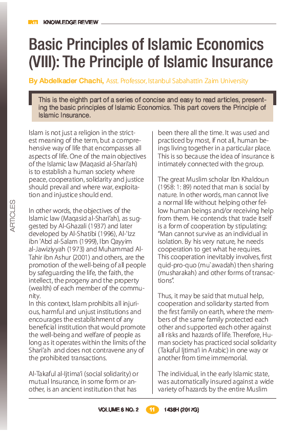(PDF) Chachi Basic Principles of Islamic Economics Part8 Islamic Insurance