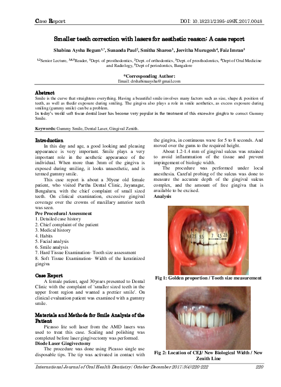(PDF) Smaller teeth correction with lasers for aesthetic reason: A case ...