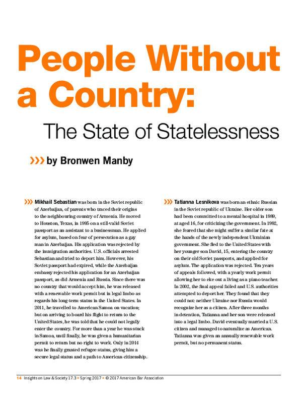 (PDF) People Without a Country: The State of Statelessness