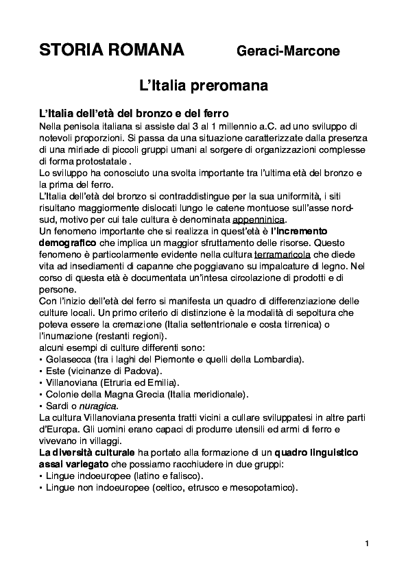 (PDF) STORIA ROMANA L'Italia preromana