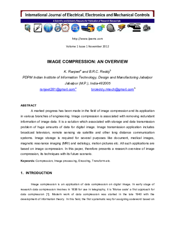 (PDF) IMAGE COMPRESSION: AN OVERVIEW