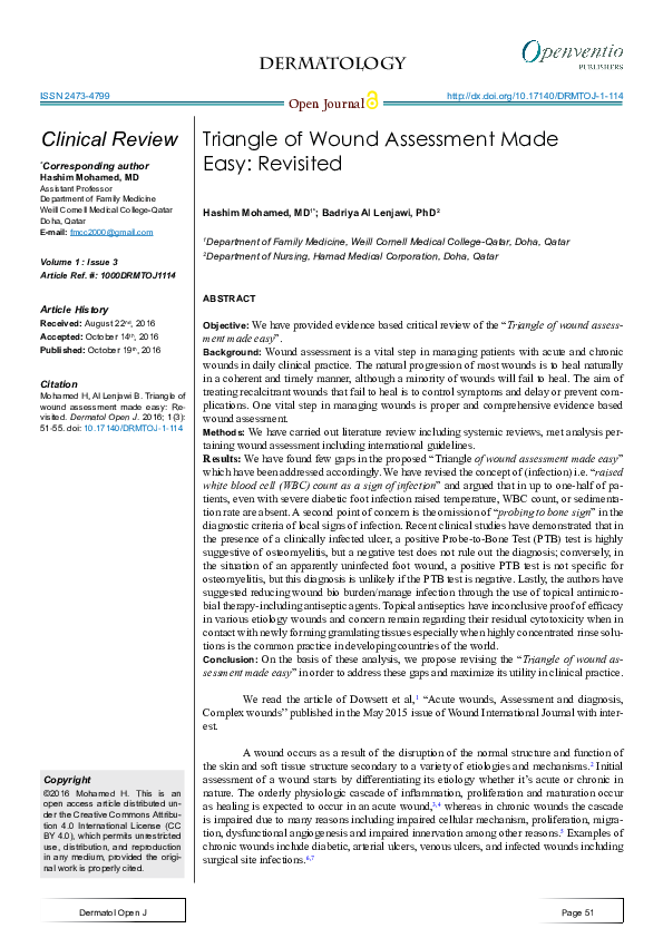(PDF) Triangle of Wound Assessment Made Easy: Revisited