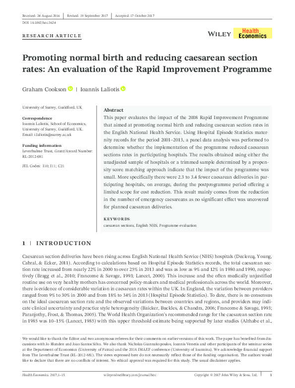 (PDF) Promoting normal birth and reducing caesarean section rates: An ...