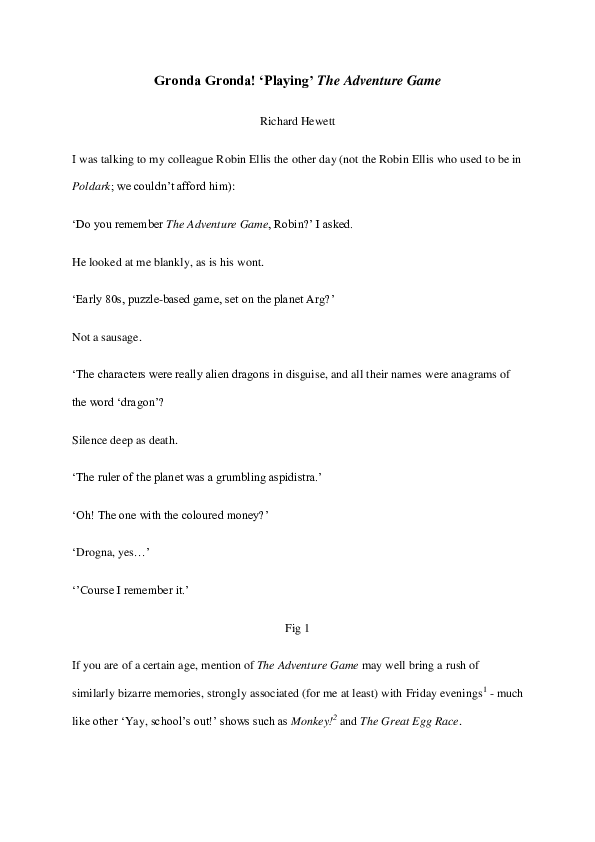 (DOC) Gronda Gronda! 'Playing' The Adventure Game